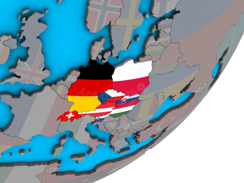 Map of Central Europe with Flags on Globe Stock Illustration ...