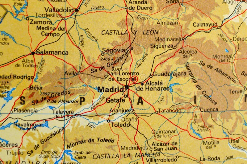 A Map of Central Spain Featuring Madrid Stock Photo - Image of european ...