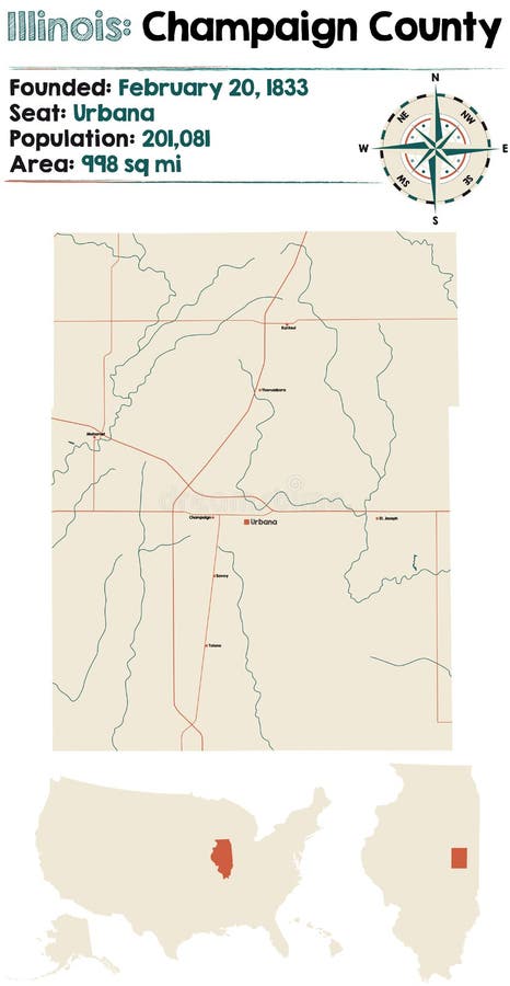 Map of Champaign County in Illinois Stock Vector - Illustration of ...