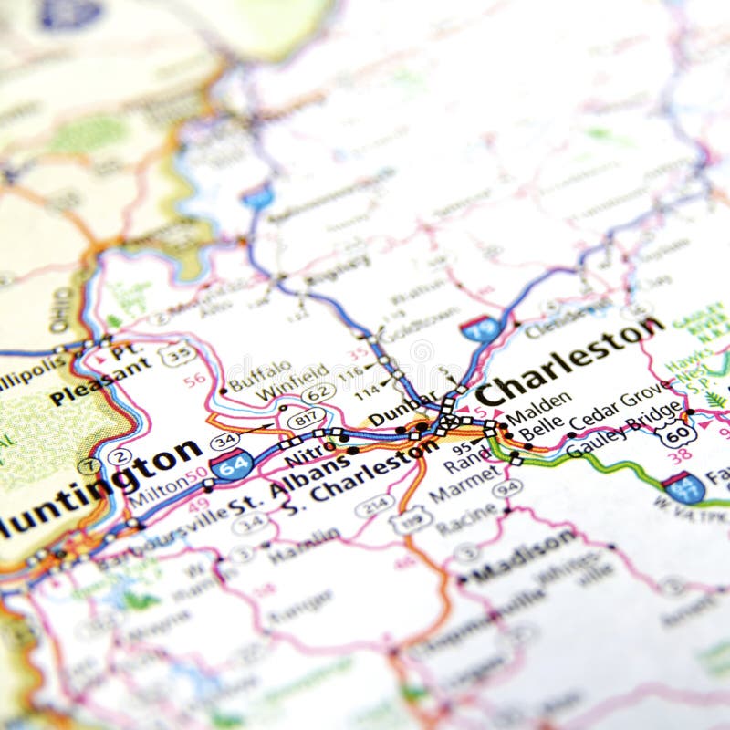Map of Charleston stock image. Image of county, roads - 42374005