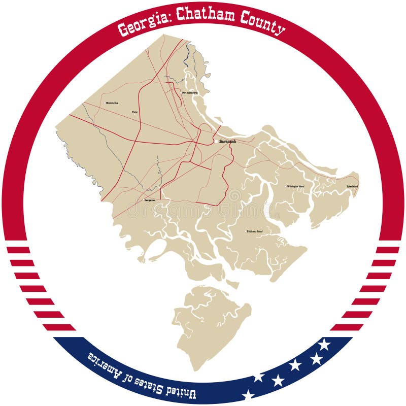 Map of Chatham County in Georgia, USA Stock Vector - Illustration of ...