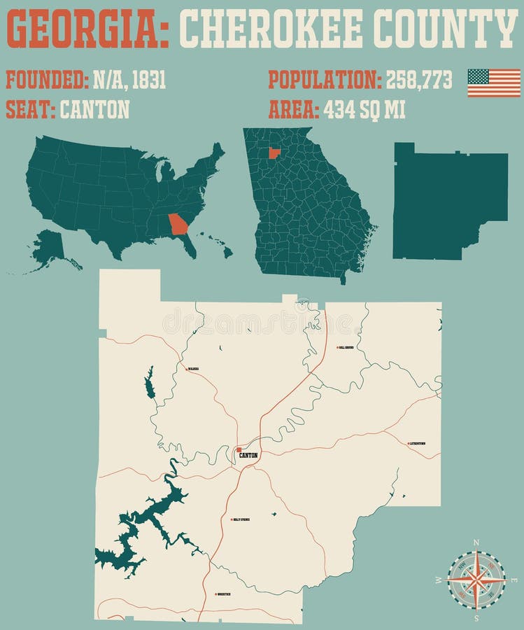 Map of Cherokee County in Georgia Stock Vector - Illustration of ...