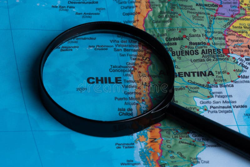 Map of Chile through Magnifying Glass.Close-up. Stock Photo - Image of ...