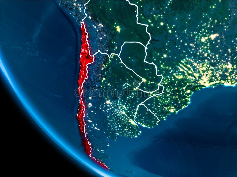 Orbit View of Chile at Night Stock Illustration - Illustration of ...