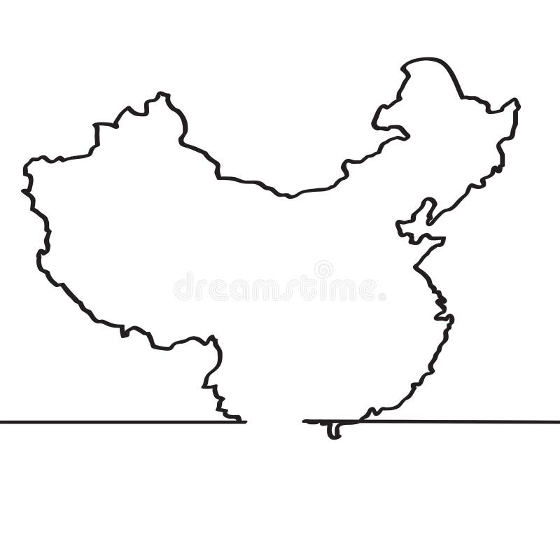 Map of China. Continous Line Stock Vector - Illustration of political ...