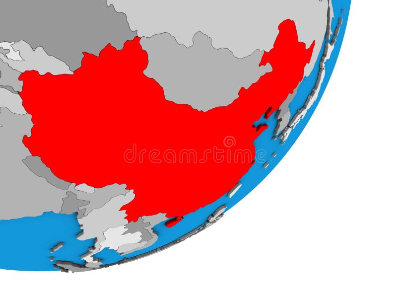 Map of China on 3D globe stock illustration. Illustration of countries ...