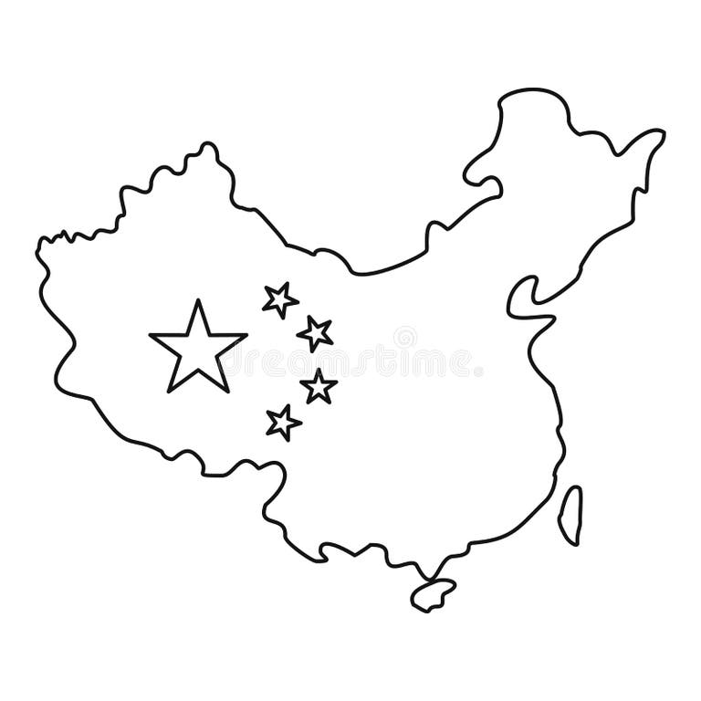 Map of China with Flag Icon, Outline Style Stock Vector - Illustration ...