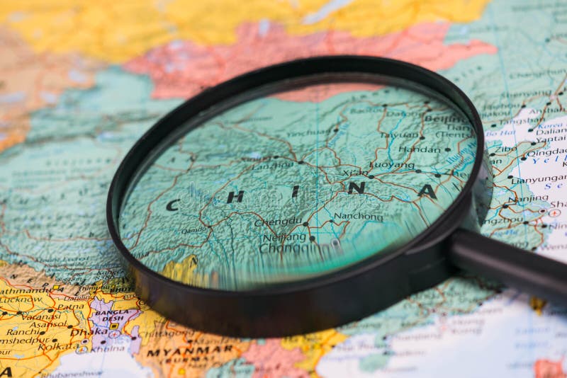Map of China through Magnifying Glass on a World Map. Editorial Image ...