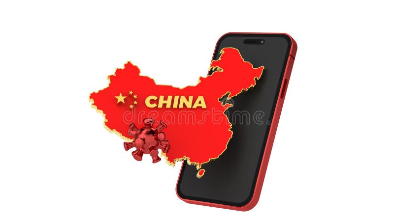 Map of China Phone with Deadly Corona Virus. 3D Rendering Stock ...