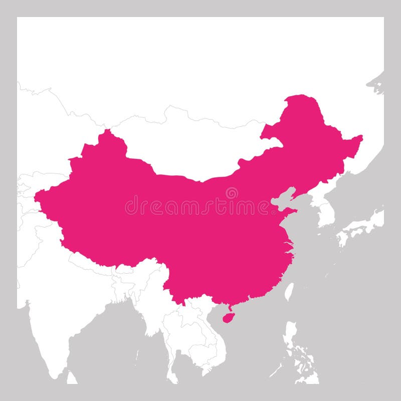 China Pink Highlighted in Map of World. Light Grey Simplified Map with ...