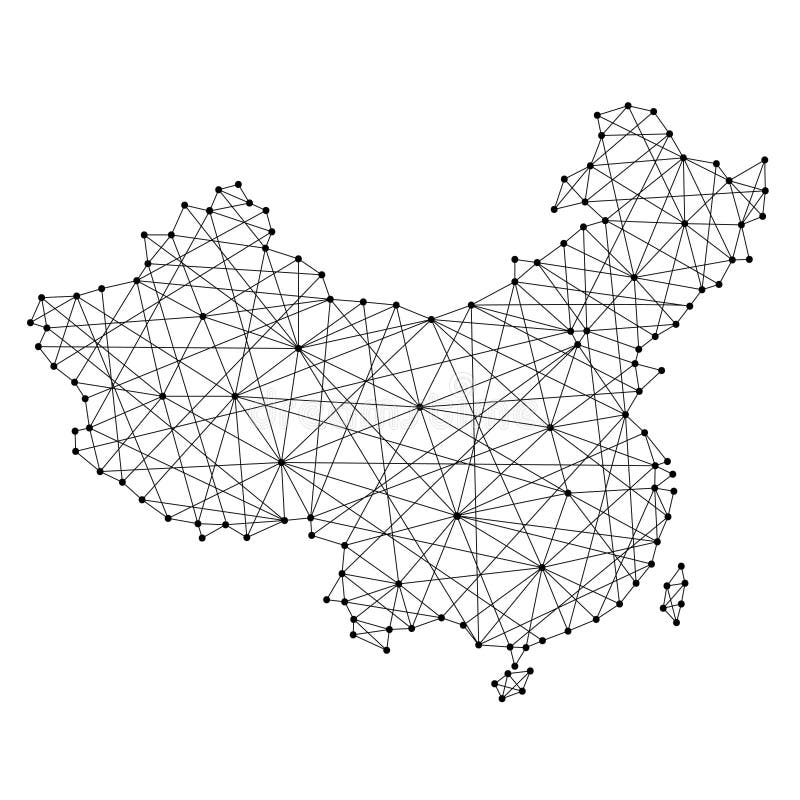 Map of China from Polygonal Black Lines, Dots of Vector Illustration ...
