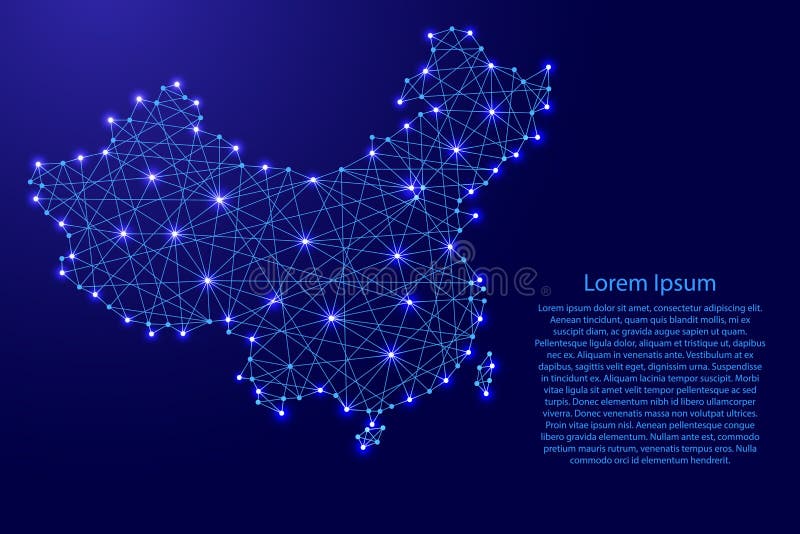 China Map Glowing Silhouette Outline Made of Stars Lines Dots Triangles ...