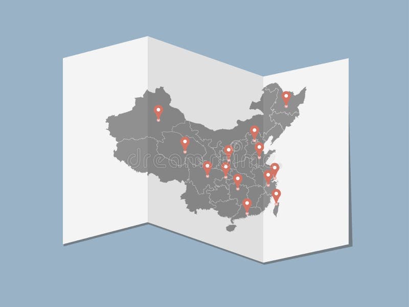 The Map of China PR and the Location Tags of the Main Cities Stock ...