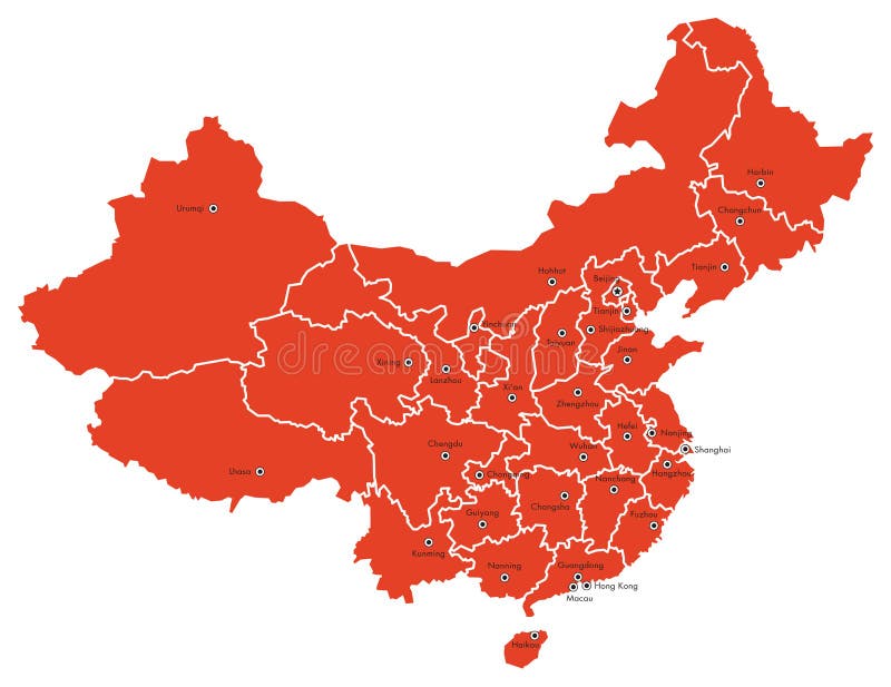 Map of China with Provinces and Major Cities. Stock Vector ...