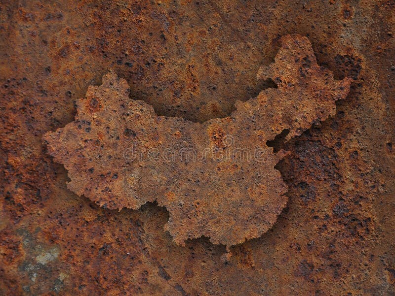 Map of China on Rusty Metal Stock Image - Image of weathered, rusted ...