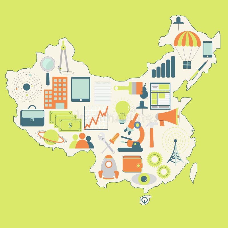 Map of China with Technology Icons Stock Vector - Illustration of ...
