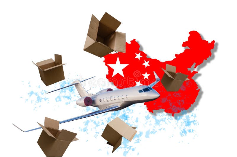 Map of China and Toy Airplane with Shipping Boxes Stock Illustration ...
