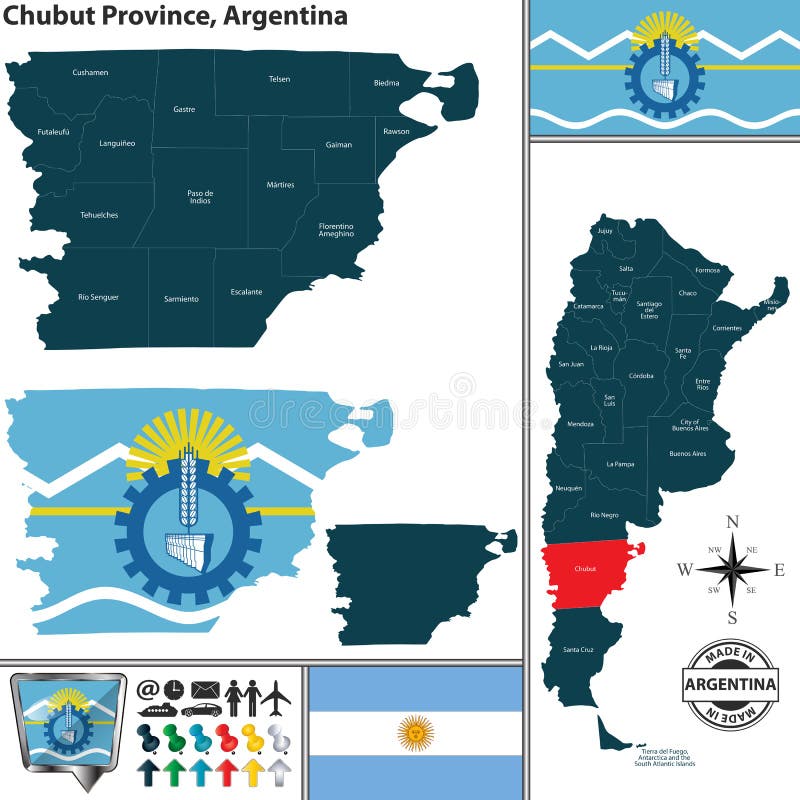 Map of Chubut Province, Argentina Stock Vector - Illustration of ...