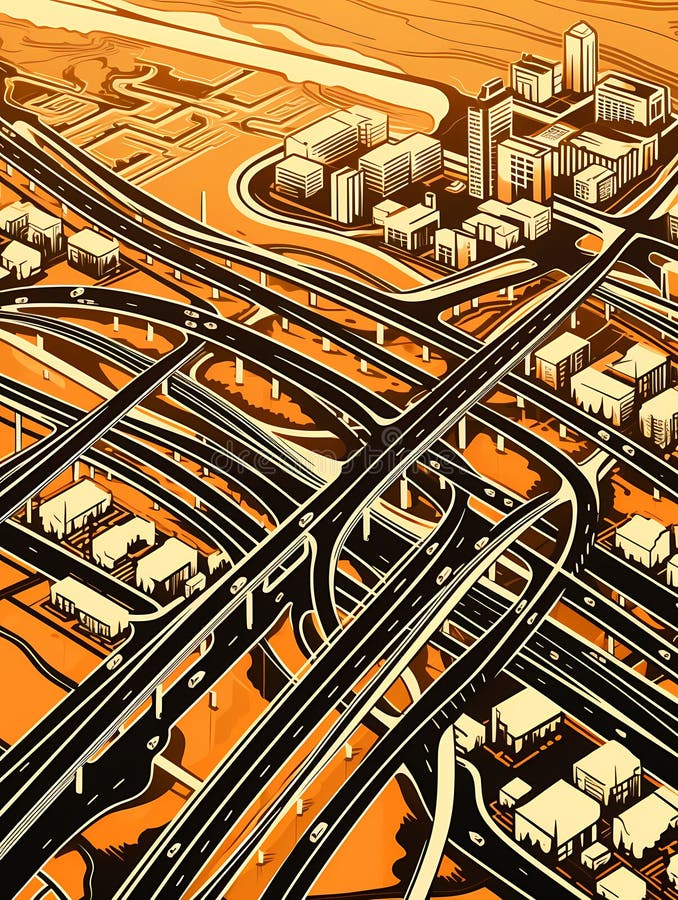 A Map of a City, Asphalt Road and City Skyline with Colorful Sky Cloud ...