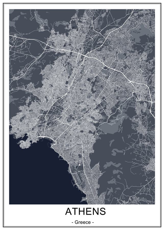 Map of the City of Athens, Greece Stock Vector - Illustration of attica ...