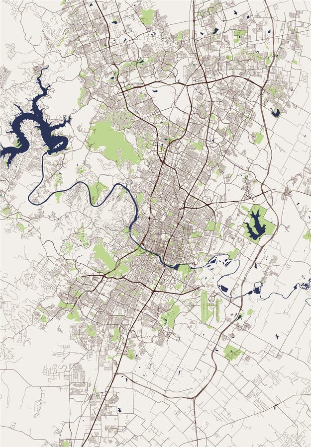 Map of the City of Austin, Texas, USA Stock Illustration - Illustration ...