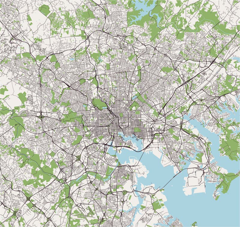Map of the City of Baltimore, Maryland, USA Stock Illustration ...