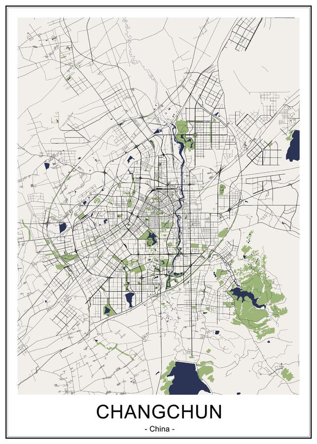 Changchun China City Map in Retro Style. Outline Map Stock Vector ...