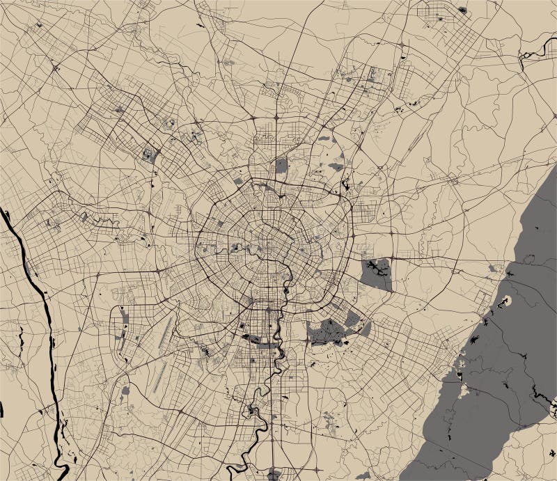 Map of the City of Chengdu, China Stock Illustration - Illustration of ...