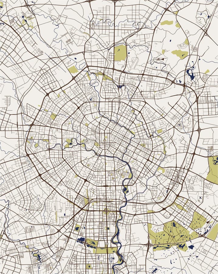 Map of the City of Chengdu, China Stock Illustration - Illustration of ...