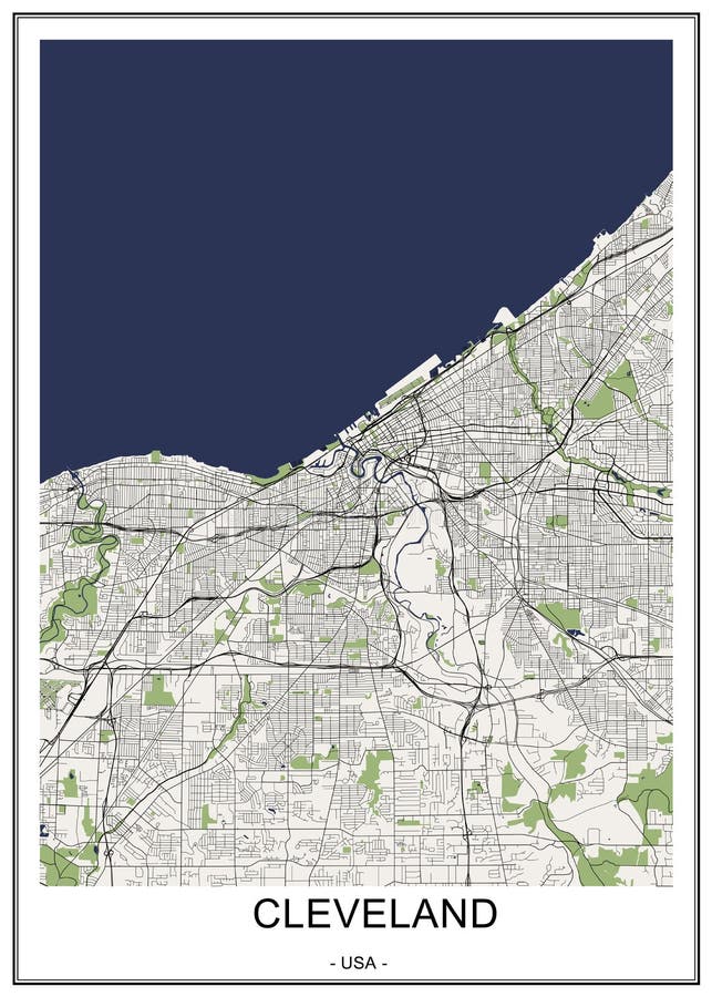 Map of the City of Cleveland, Ohio, USA Stock Illustration ...
