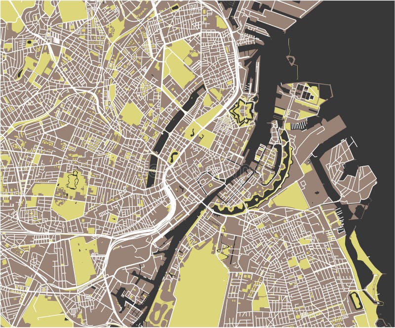 Map of the City of Copenhagen, Denmark Stock Vector - Illustration of ...