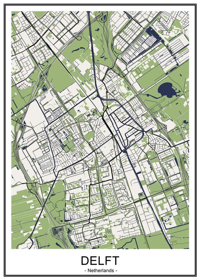 Map of the City of Delft, Netherlands Stock Illustration - Illustration ...