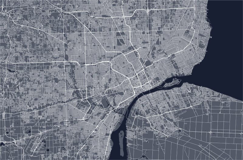 Map of the City of Detroit, Michigan, USA Stock Illustration ...