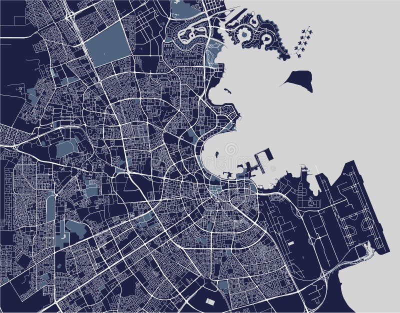 Map of the City of Doha, Qatar Stock Vector - Illustration of doha ...