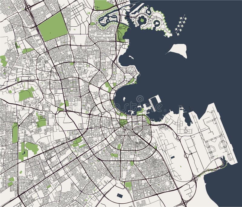 Map of the City of Doha, Qatar Stock Vector - Illustration of ...