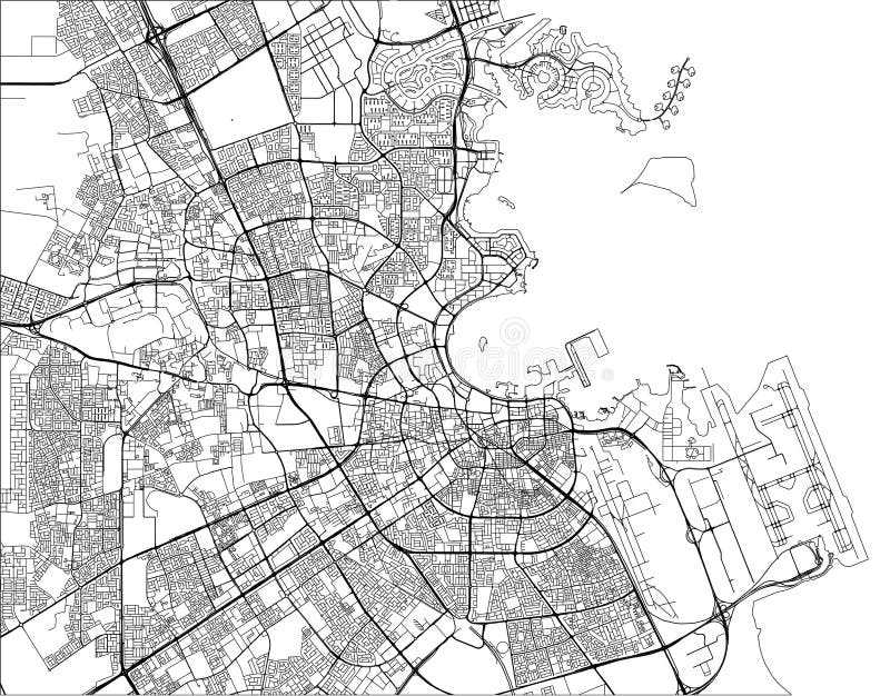 Map of the City of Doha, Qatar Stock Illustration - Illustration of ...