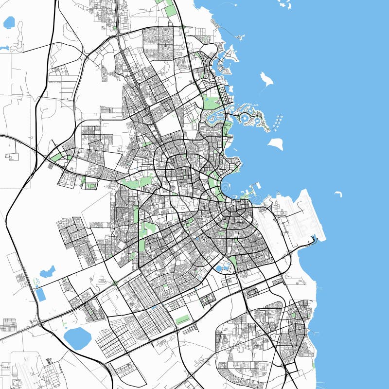 A map of the city of Doha. stock illustration. Illustration of plan ...