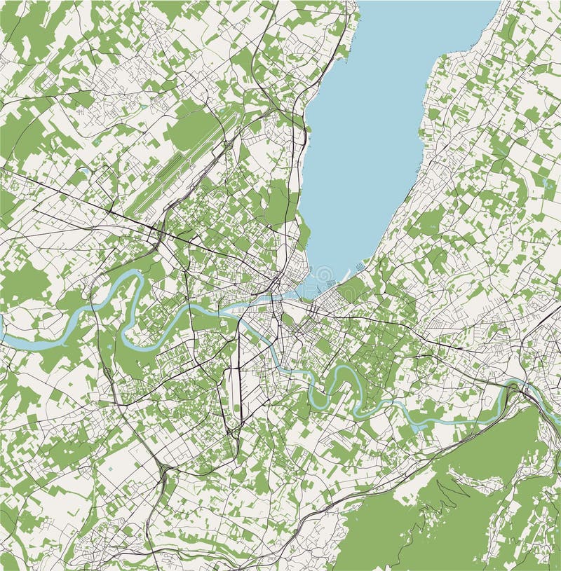 Map of the City of Geneva, Switzerland Stock Vector - Illustration of ...