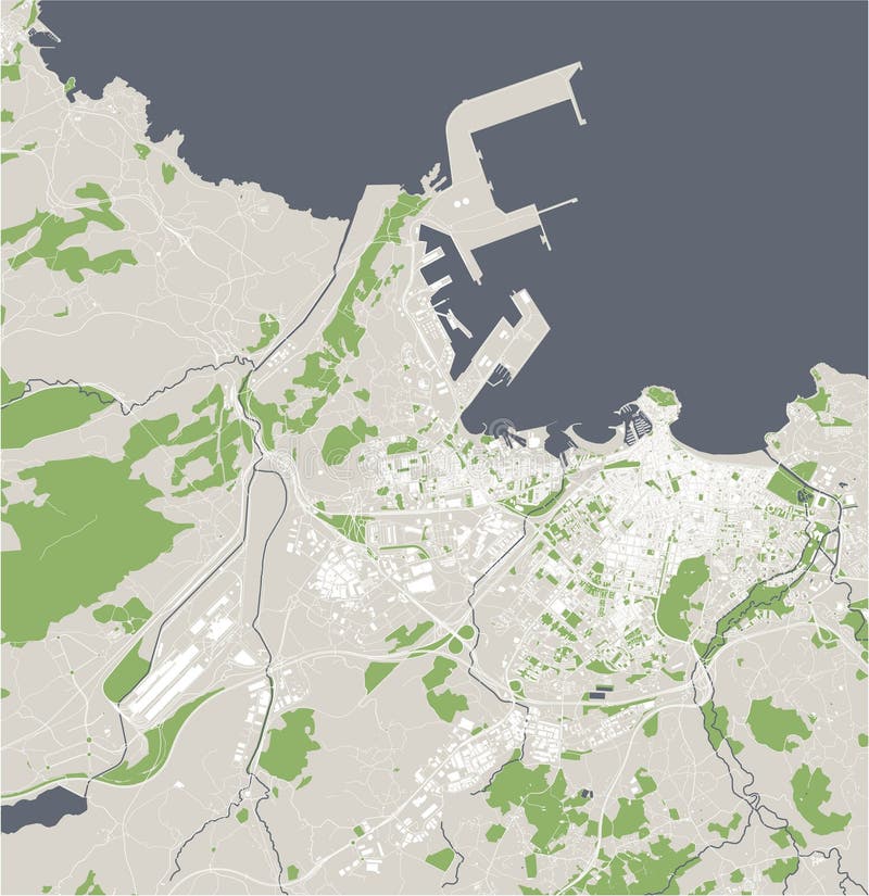 Map of the City of Gijon, Spain Stock Illustration - Illustration of ...