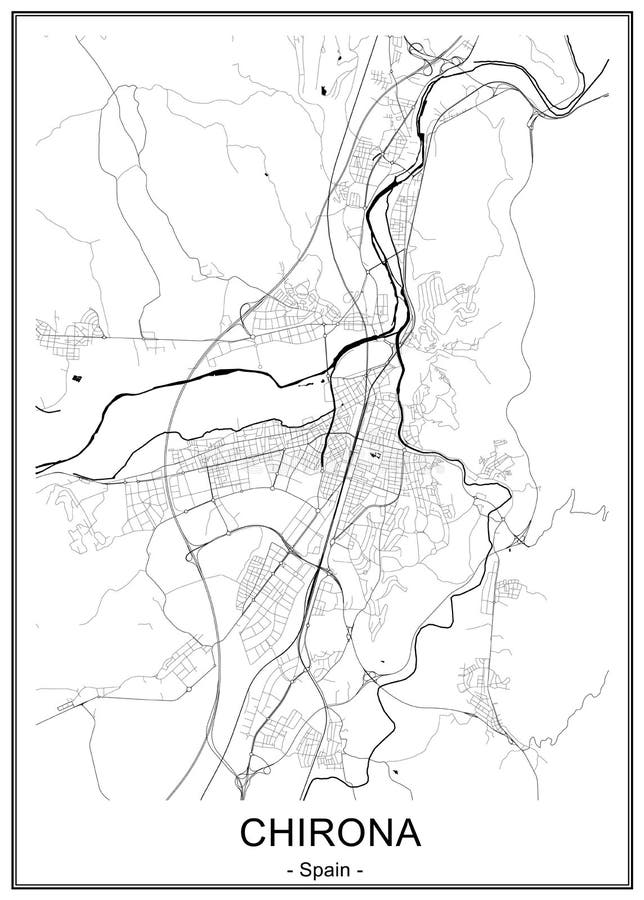 Map of the City of Girona, Spain Stock Illustration - Illustration of ...