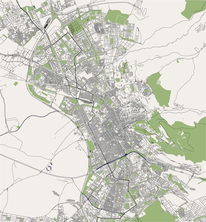 Map of the City of Granada, Spain Stock Illustration - Illustration of ...