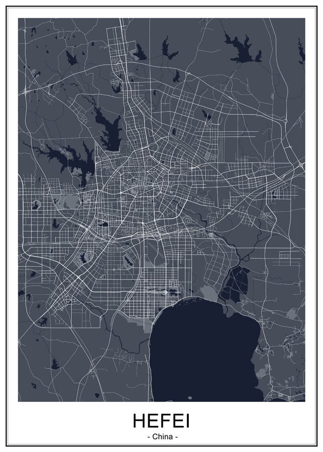 Hefei City People`s Republic of China, Anhui Province Map Vector ...