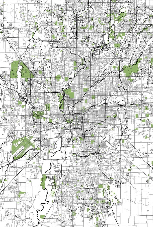 Map of the City of Indianapolis, Indiana, USA Stock Illustration ...