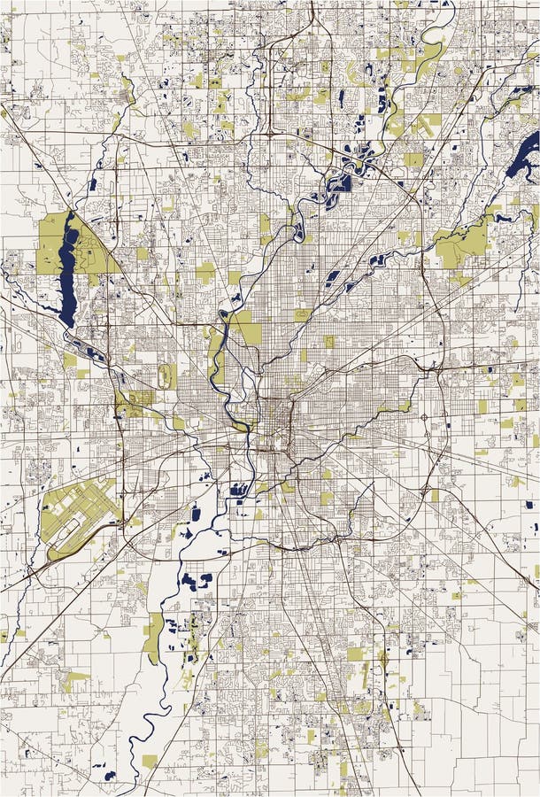 Map of the City of Indianapolis, Indiana, USA Stock Illustration ...