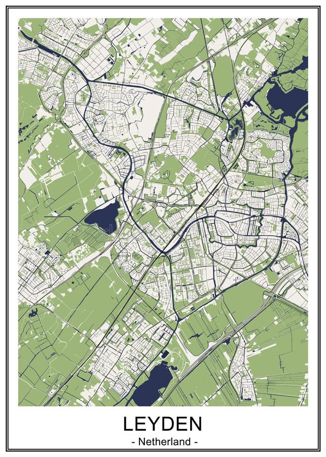 Map of the City of Leiden, Netherlands Stock Illustration ...