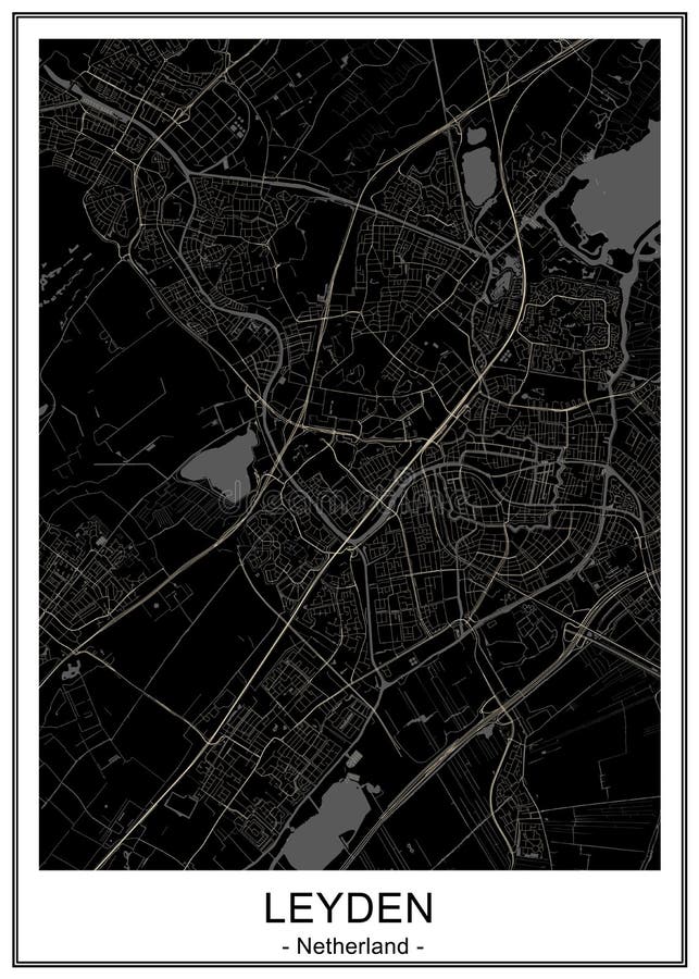 Map of the City of Leiden, Netherlands Stock Illustration ...
