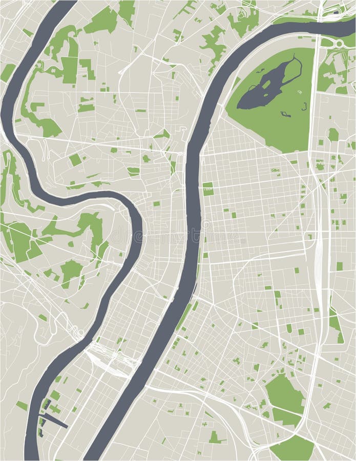 Map of the City of Lyon, France Stock Vector - Illustration of river ...