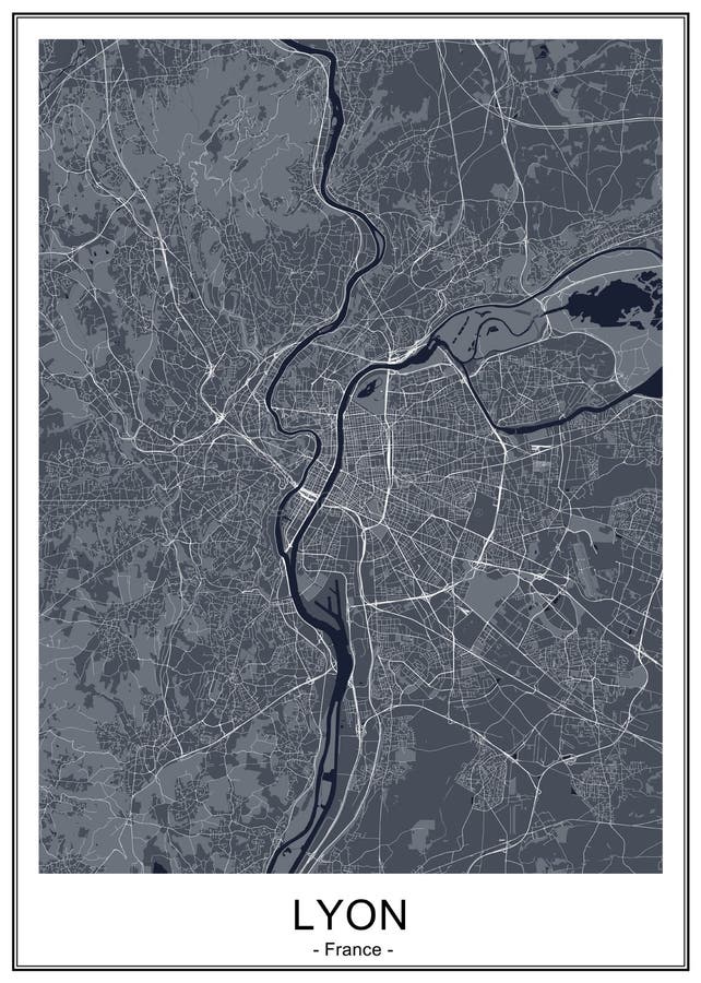 Map of the City of Lyon, France Stock Illustration - Illustration of ...