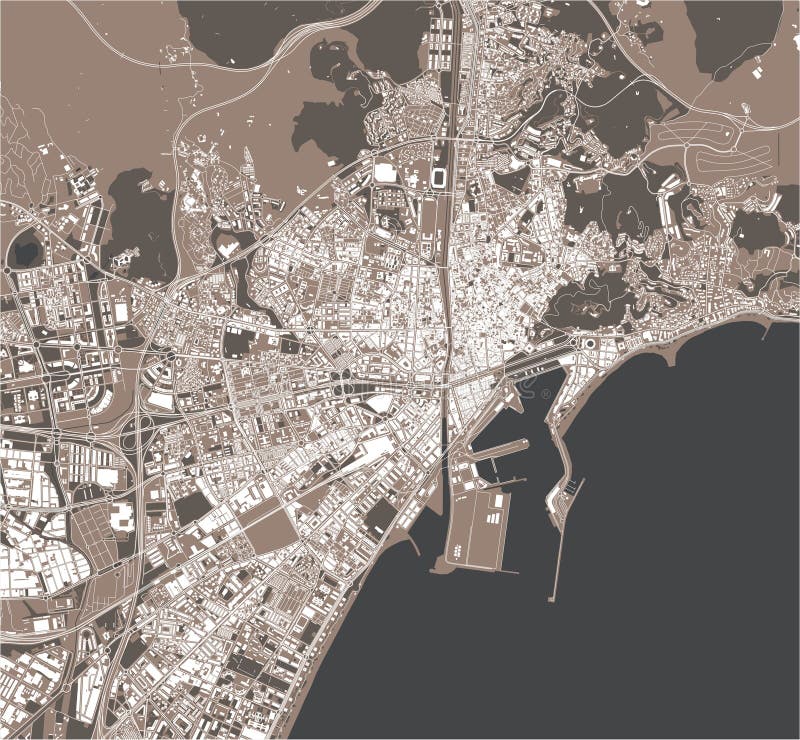 Map of the City of Malaga, Spain Stock Vector - Illustration of white ...