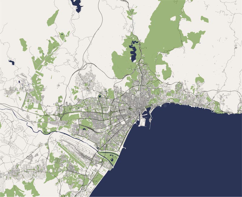 Map of the City of Malaga, Spain Stock Vector - Illustration of white ...
